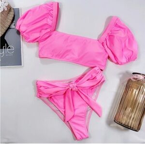 SHEIN | Swim | Puff Sleeve Bikini Set With Tie Bottom | Poshmark